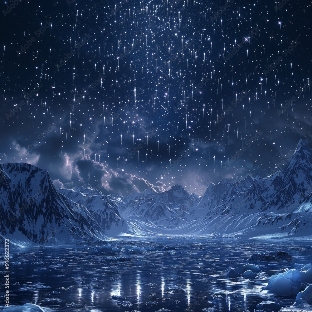 Meteorite rain streaking across a midnight sky full of twinkling stars ...