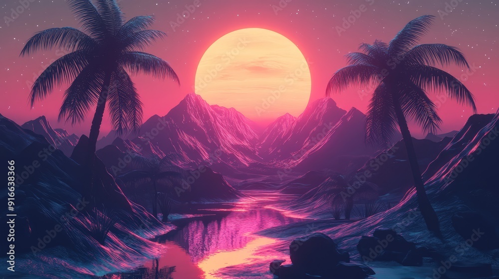 AI generation. Night and sunset neon colors, cyberpunk vintage ...