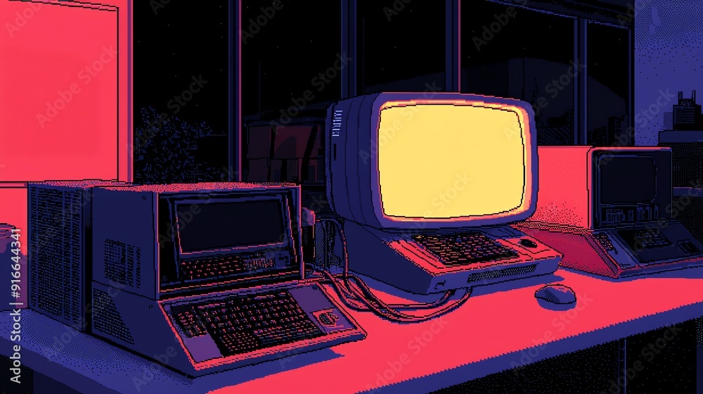 Pixel art scene of a retro 1980s office Stock Illustration | Adobe Stock