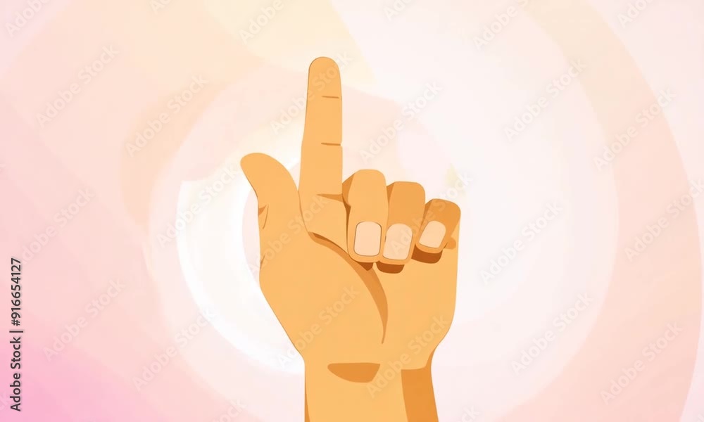 Animated hand gesture with a finger pointing upwards, appearing on a ...