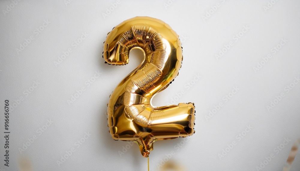 Gold balloon number 2, second birthday or anniversary celebration Stock ...