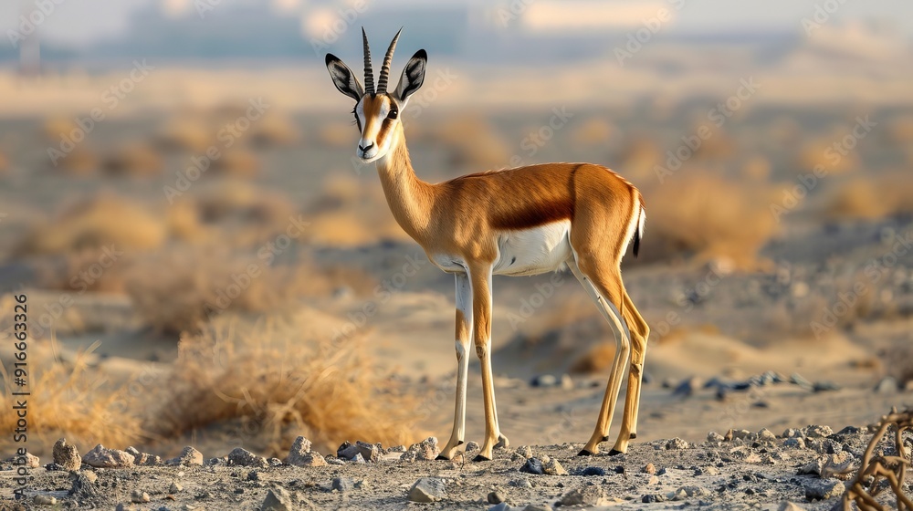 An Arabian gazelle is depicted in its natural habitat within a ...