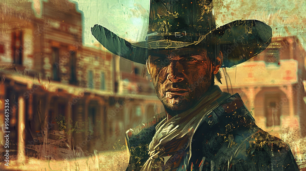 Concept art of an old west gunfighter with a cowboy hat and bandana ...