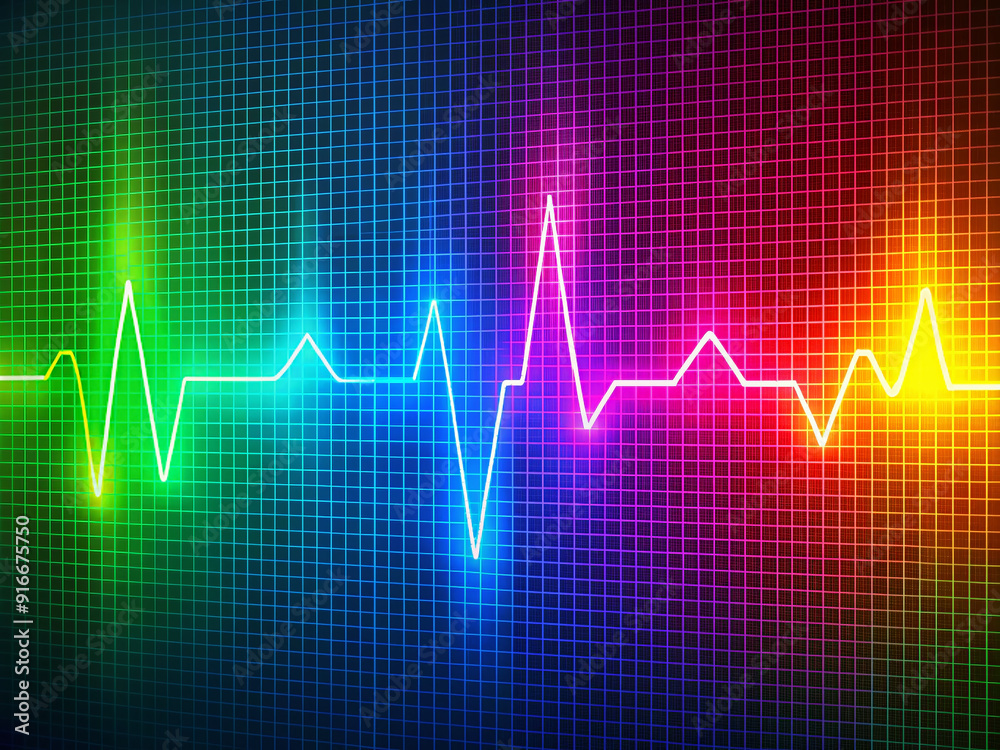 Colorful graphic representation of a heartbeat on an electrocardiogram ...