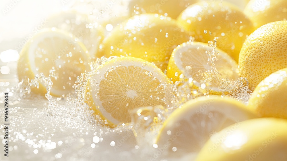 A high-resolution, surreal depiction of lemons exploding and dispersing ...