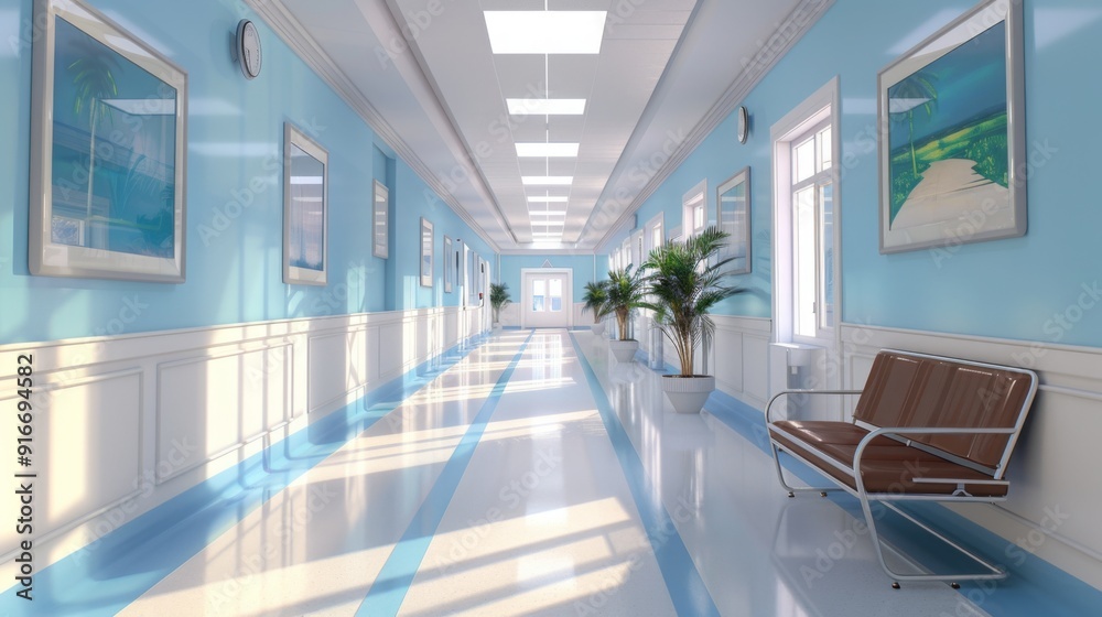 long hospital corridor 3D model , bright hospital corridor 3D render ...
