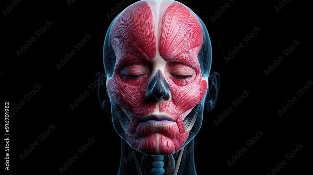 Anatomical depiction of human facial muscles, showcasing the intricate ...