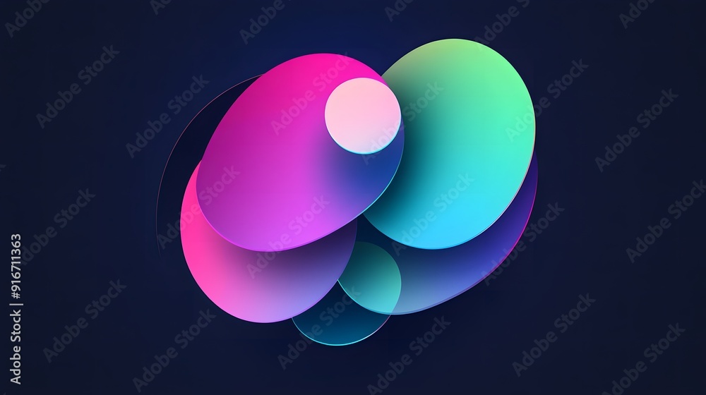 Colorful abstract background with shapes, lines, and 3D oval icon in ...