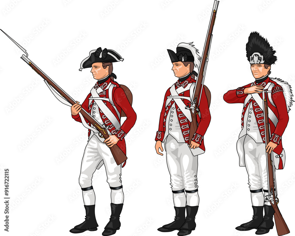 Set of Three British Soldiers in Uniforms of 33rd Regiment of Foot from ...