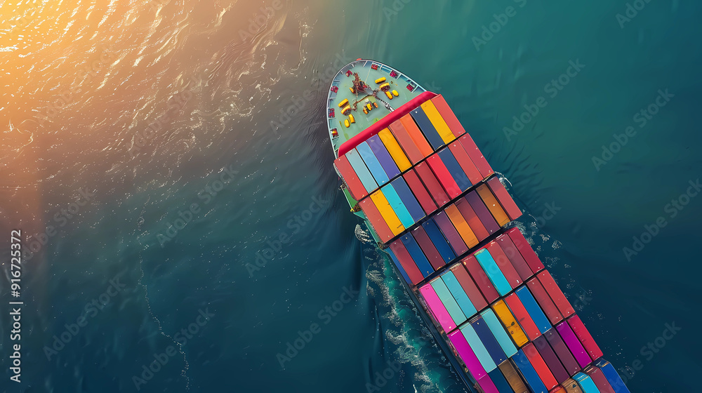 Container ship carrying container boxes import export dock with quay ...