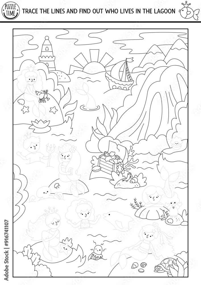 Join the dots to find out who lives in lagoon. Vector fairytale drawing ...