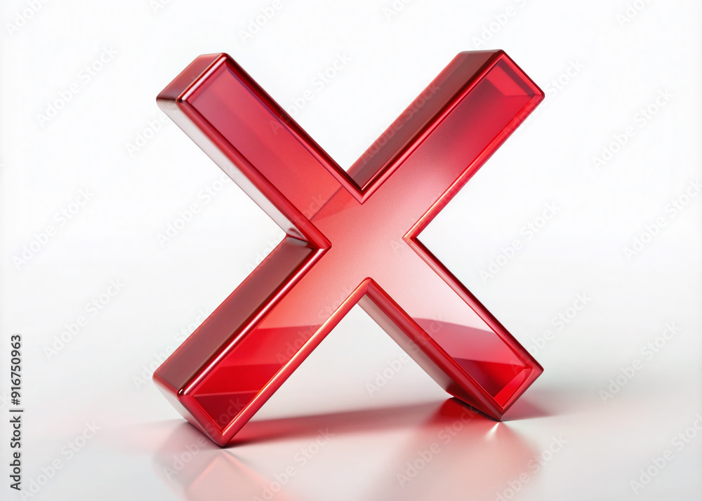 Vibrant red X symbol on a transparent glass or acrylic surface ...