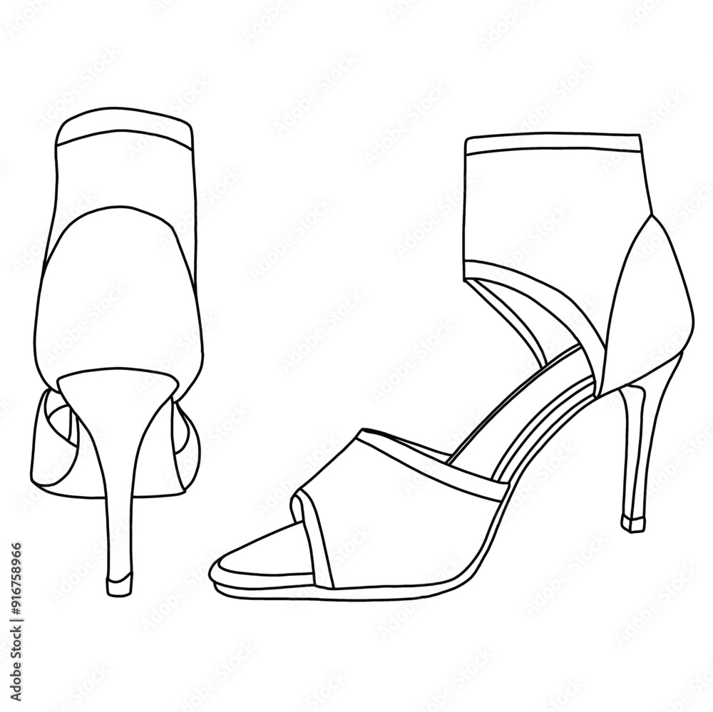 Women's Platform Stiletto Heels Shoes Peep Toe Pumps Line art ...