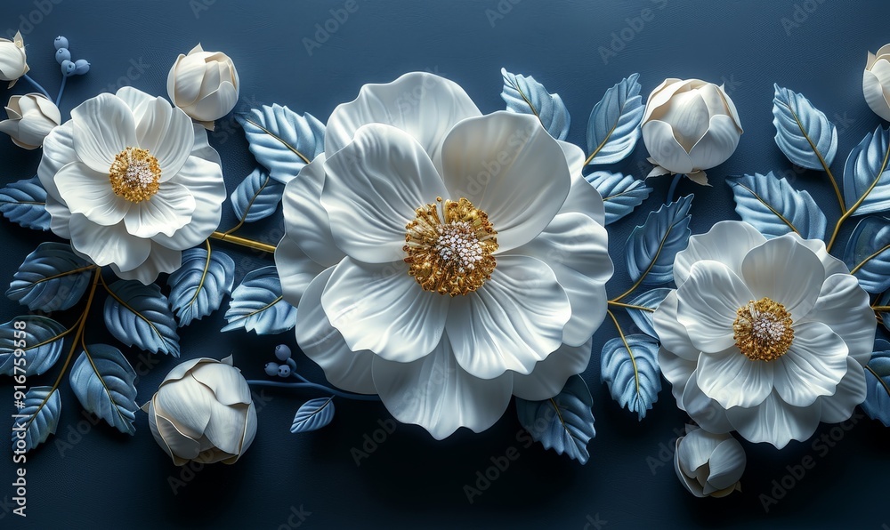 Elegant 3D flowers creating a detailed border with a black backdrop ...