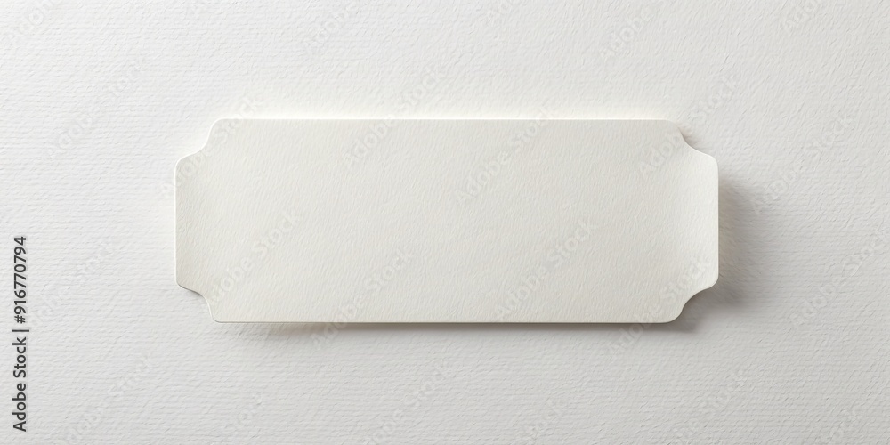Blank adhesive label adhered to a pristine white wall, awaiting ...