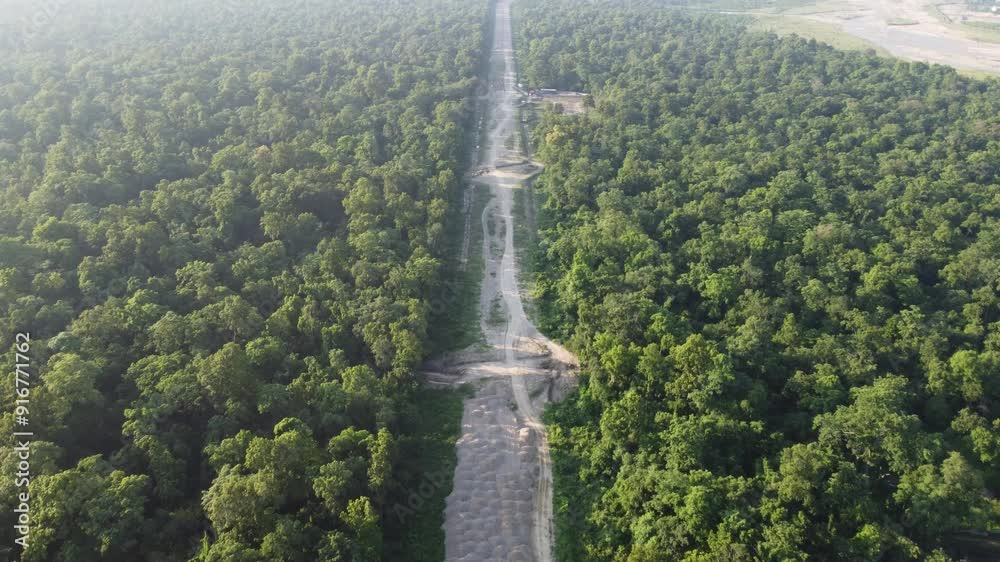 Aerial view of highway road construction in Nepal. Construction site ...