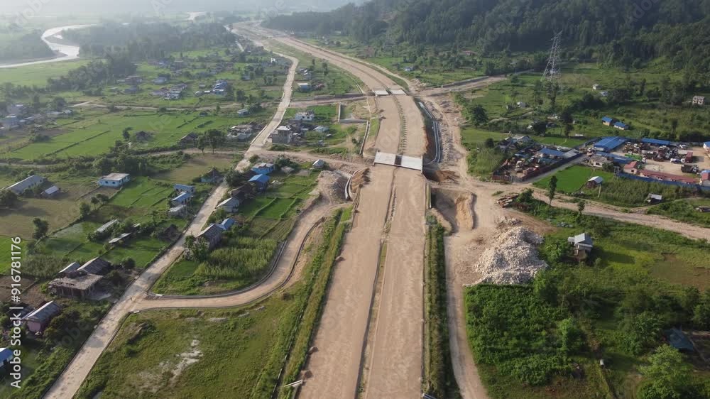 Vídeo do Stock: Aerial view of highway road construction in Nepal ...