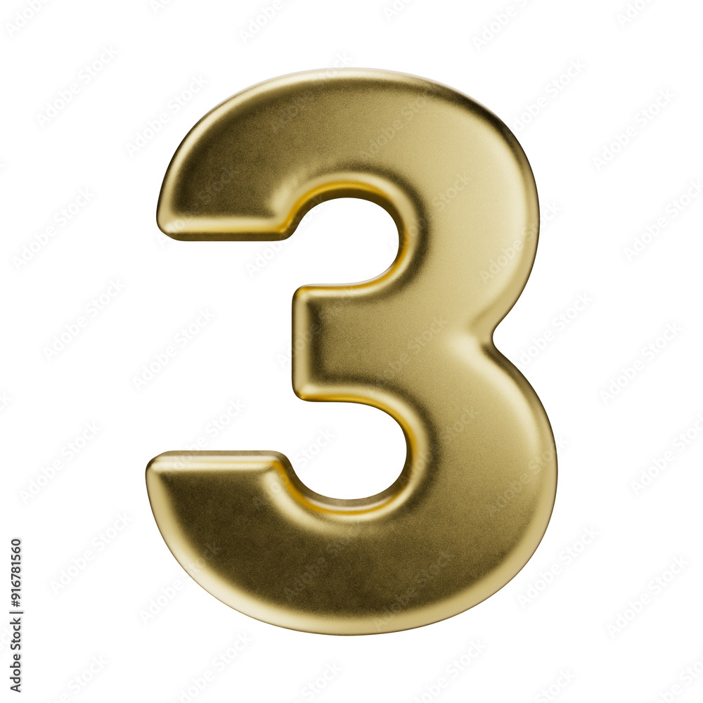 Volumetric golden number 3, isolated on a transparent background. 3D ...