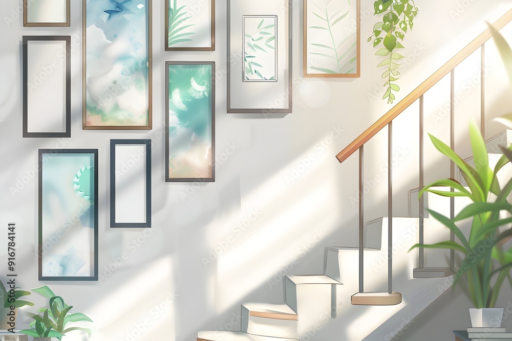 create a stairs photo wall with 12 Square mixtiles and 8 portrait ...