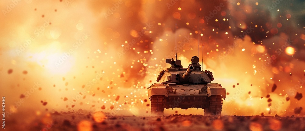 Warfare scene with heavy armament under immense pressure, showcasing ...