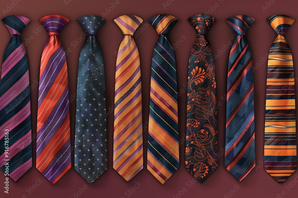 Templates for striped silk neckties with preset textures. Man's tie set ...