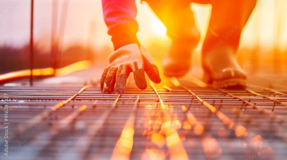 Foto de Construction worker using precision tools to build a framework ...