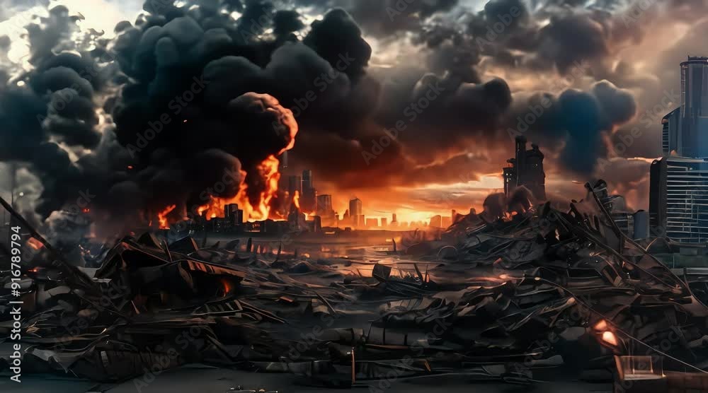 nuclear bomb Apocalyptic exploded of a Devastated City After World War ...