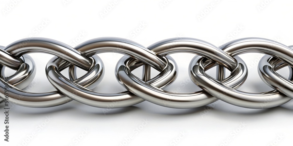Intricate interlocking chain pattern in silver metal, forming a ...