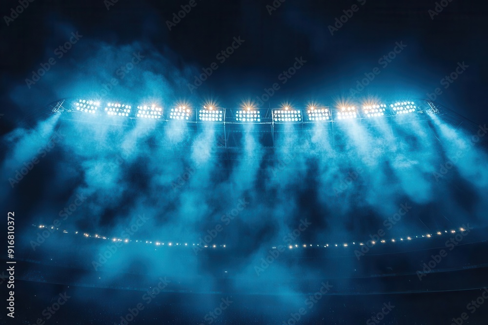 dramatic stadium lights piercing through a dark night sky powerful ...