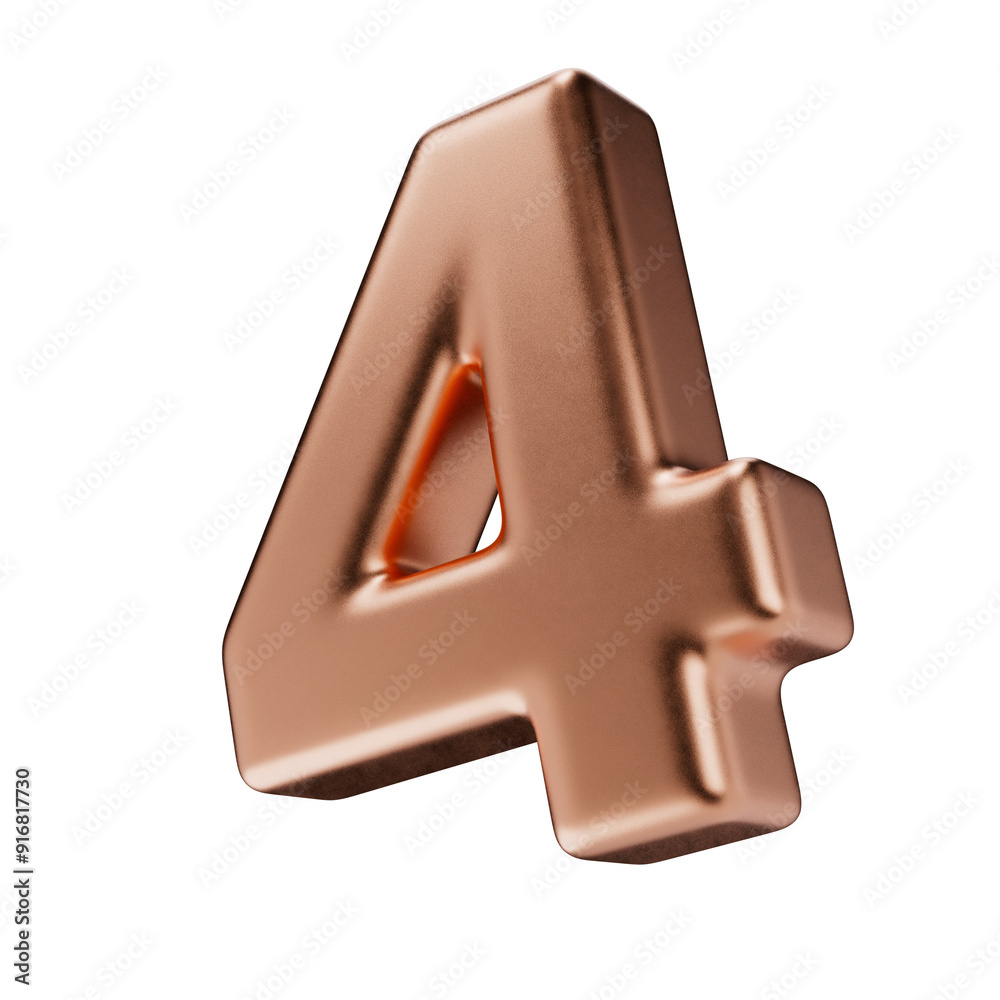 Volumetric copper number 4, isolated on a transparent background. 3D ...