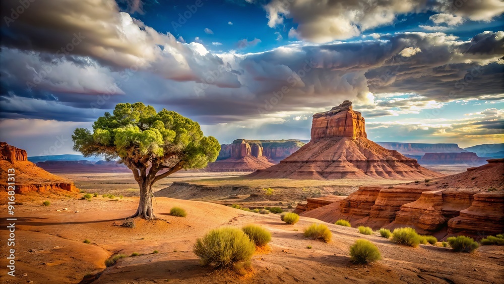 Sole tree stands tall in vast, arid landscape of iconic sandstone ...