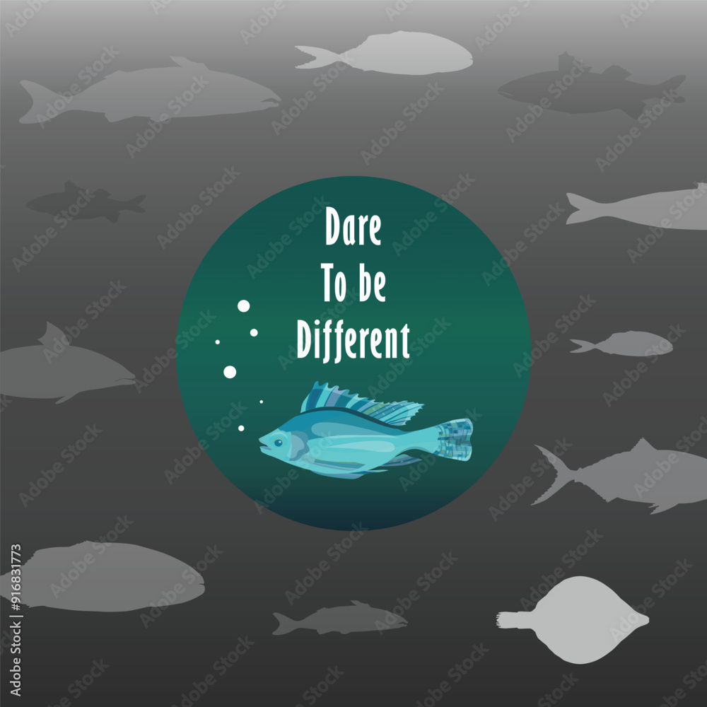 Conceptual vector illustration with blank fish silhouettes and one ...