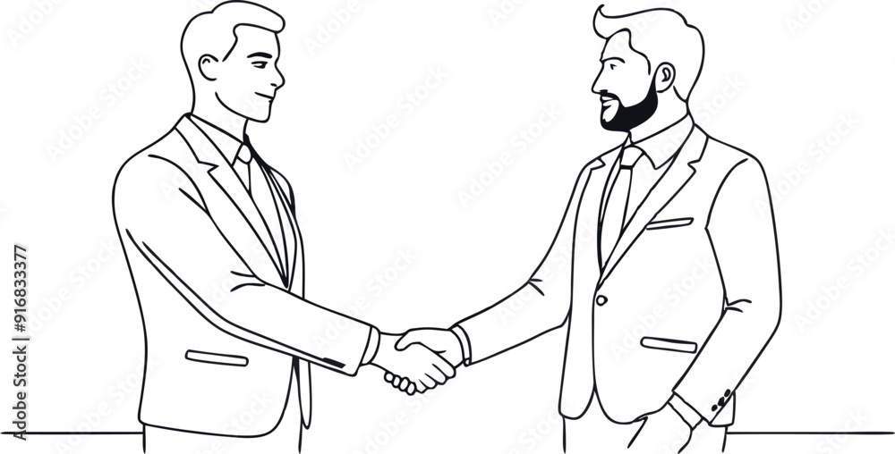 continuous single line drawing of businessmen shaking hands, business ...