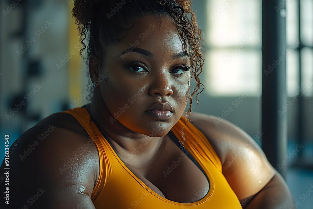 plus size overweight black woman in sportwear doing sport exercises at ...