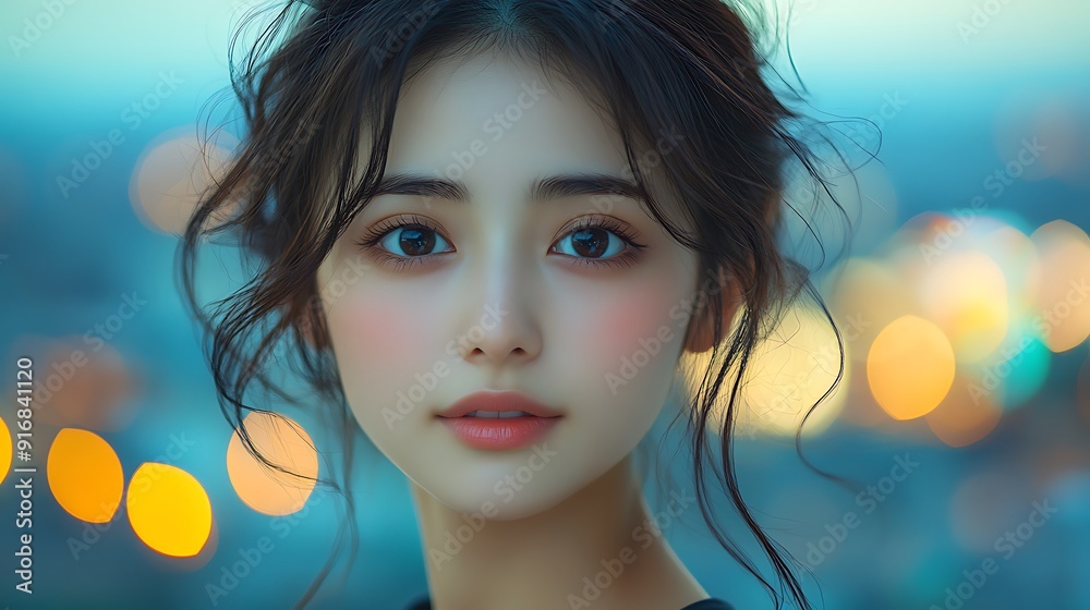 Generate natural image of a beautiful Japanese heritage woman. Her face ...