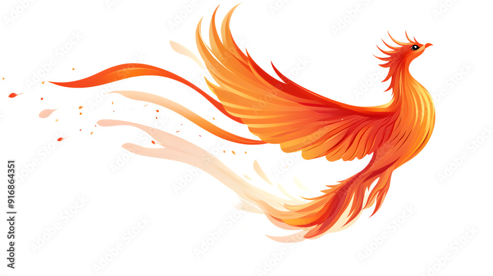 Phoenix in red and orange colors, vector illustration on a white ...