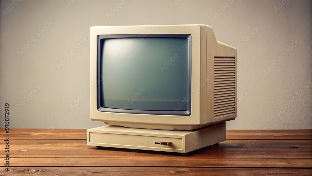 Retro 4:3 aspect ratio CRT monitor with blank screen, outdated ...