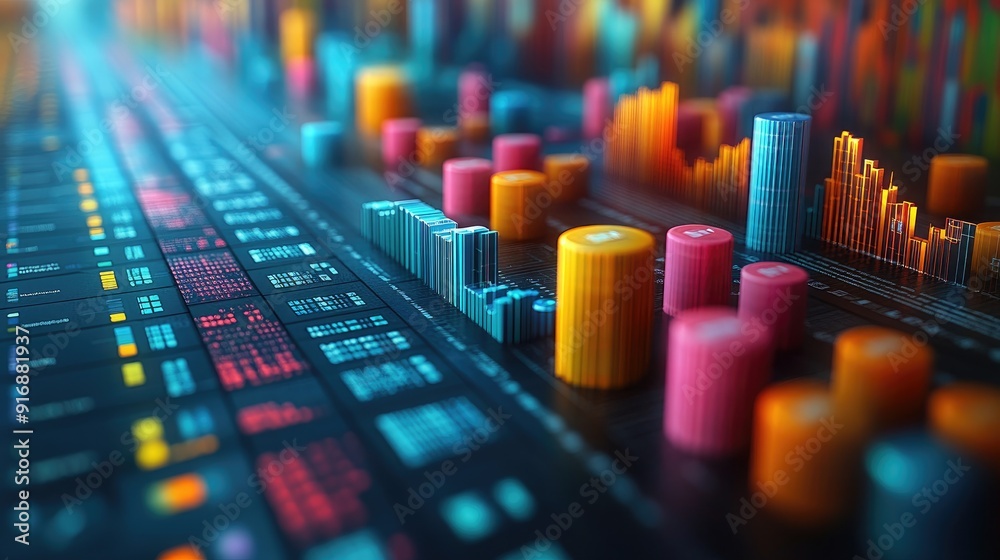High-resolution image of a 3D financial report with layered graphics ...