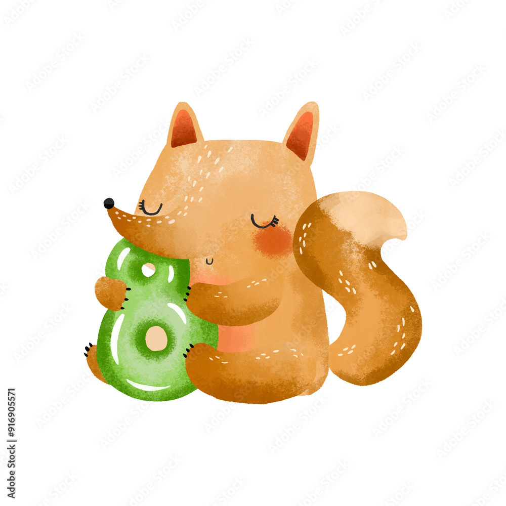 Fox with number 8. Number eight. Cute baby month anniversary card with ...