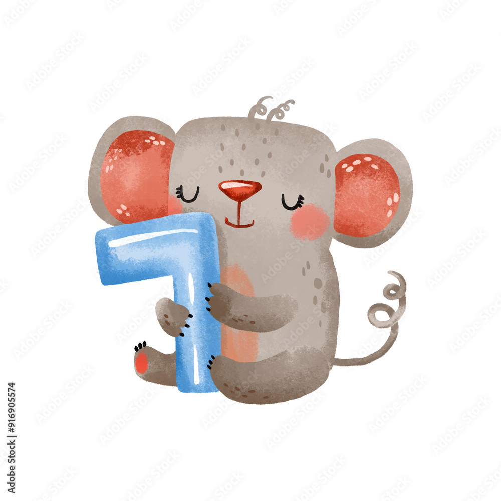 Koala with number 7. Number seven. Cute baby month anniversary card ...