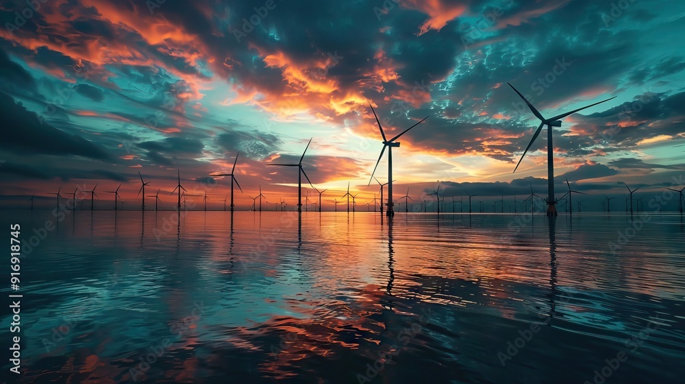 Beautiful landscape of sea level reflect fantasy dramatic sunset sky in ...