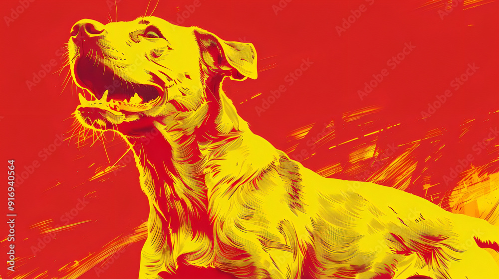 Bright Yellow and Red Artwork of a Dog Emphasizing Rabies Prevention ...
