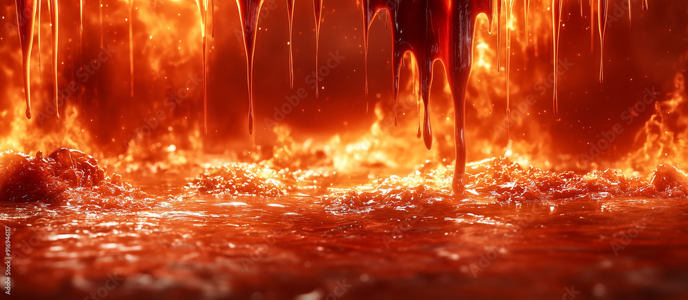 Molten lava cascades across the floor, punctuated by dripping water, in ...