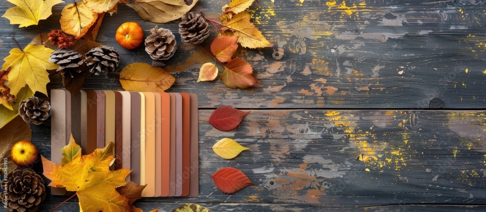 Generic sample color swatches arranged on a table The swatches feature ...