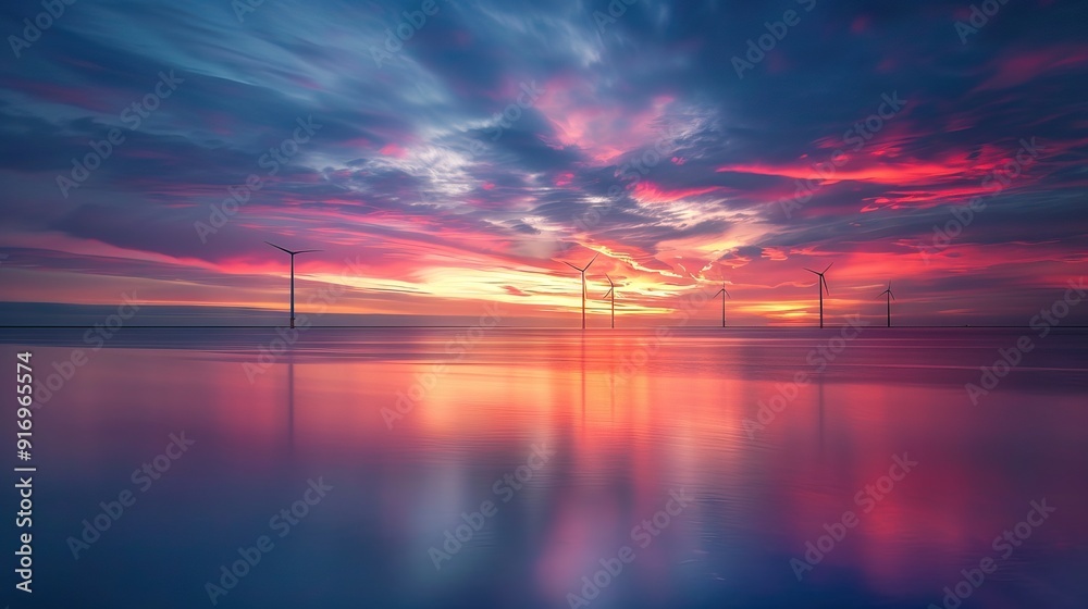 Beautiful landscape of sea level reflect fantasy dramatic sunset sky in ...