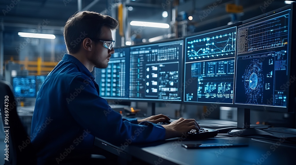 Professional engineering Industry 40 Modern Factory Project Engineer Operator who Controls ...