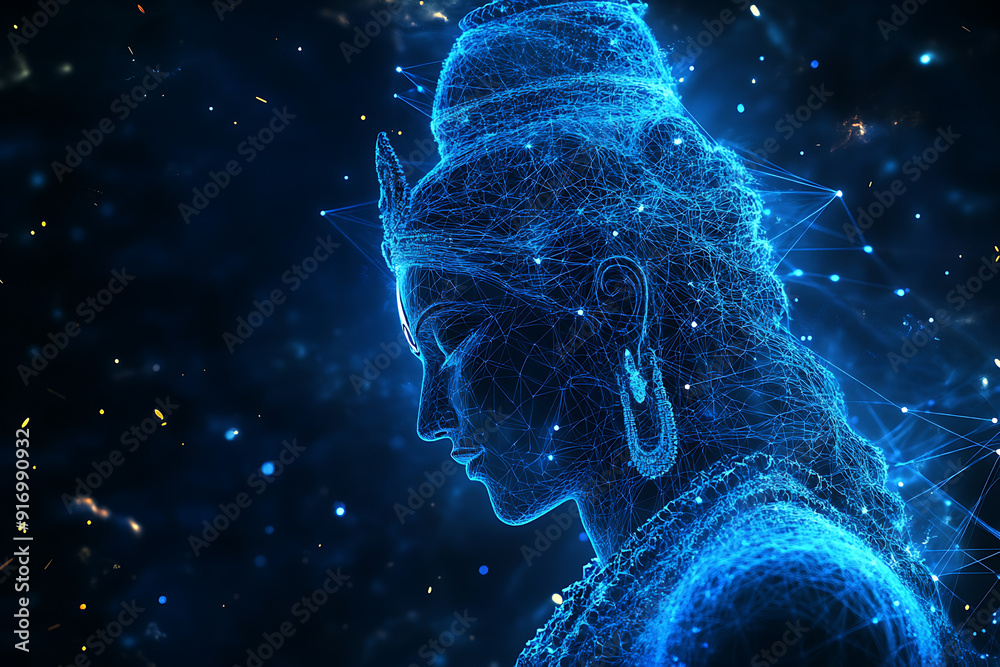 An abstract digital background featuring the revered figure of Lord ...