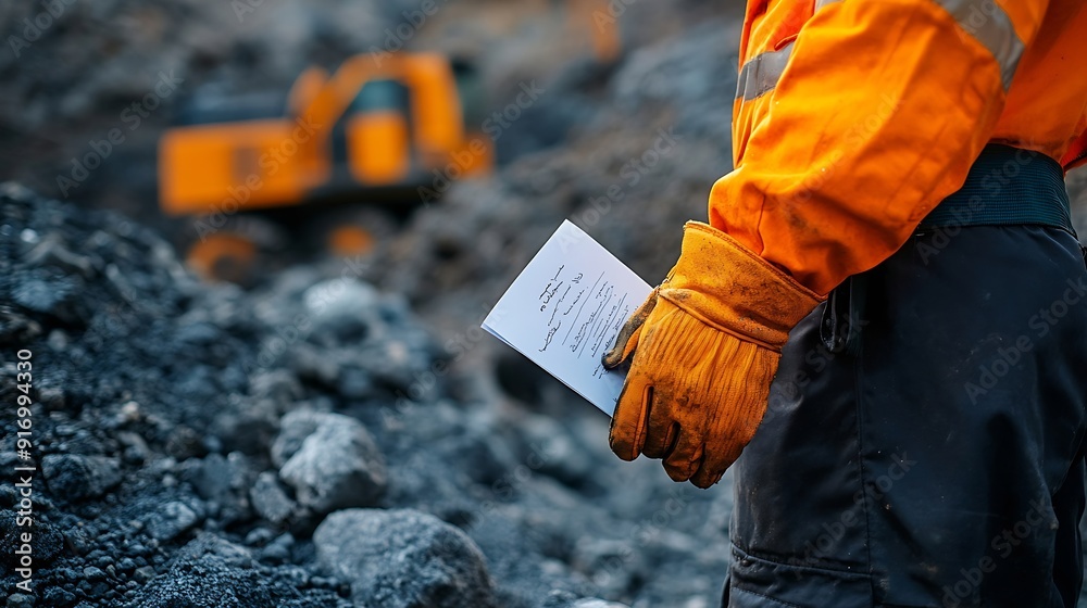 Construction miner supervisor wearing safety glove signing working at ...
