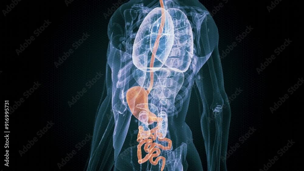 Human Digestive System Anatomy Animation Concept. 3D, Human digestive ...
