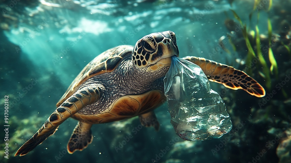 Plastic pollution in ocean problem Sea Turtle eats plastic bag ...